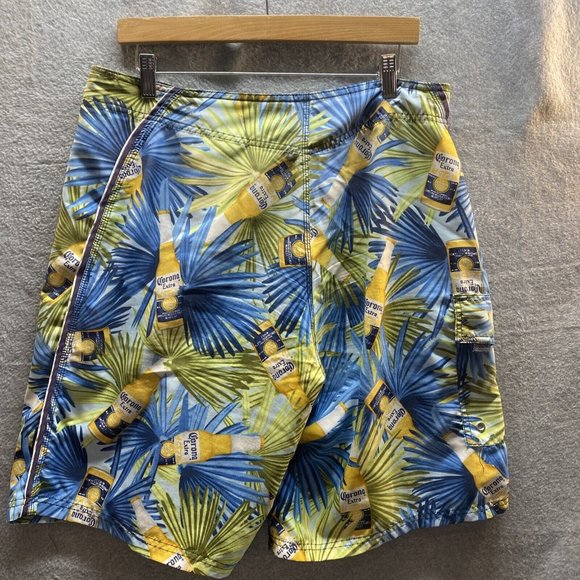 Corona Extra | Swim | Corona Extra Men Sz 34 Swim Trunks Blue Beer Palm ...